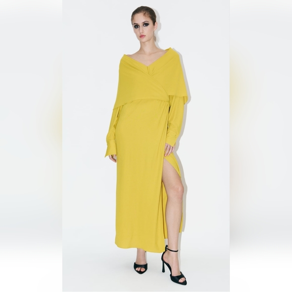 Zara | Dresses | Zara Draped Zw Collection Lemon Color Dress | Poshmark